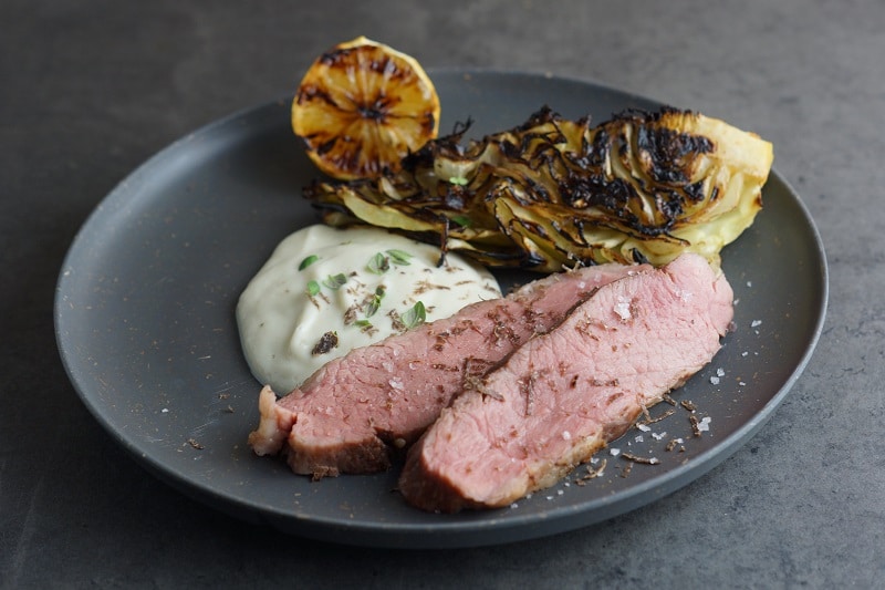 Grilled Iberico Presa with puree and pointed cabbage - GastroFun.net