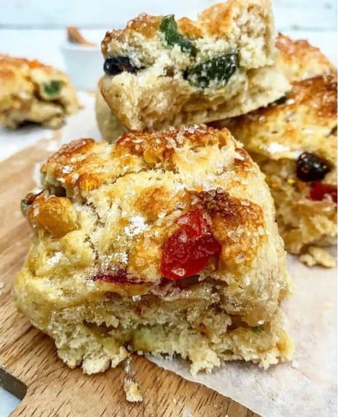 Christmas buns with orange, dried fruit, and cocktail cherries ...